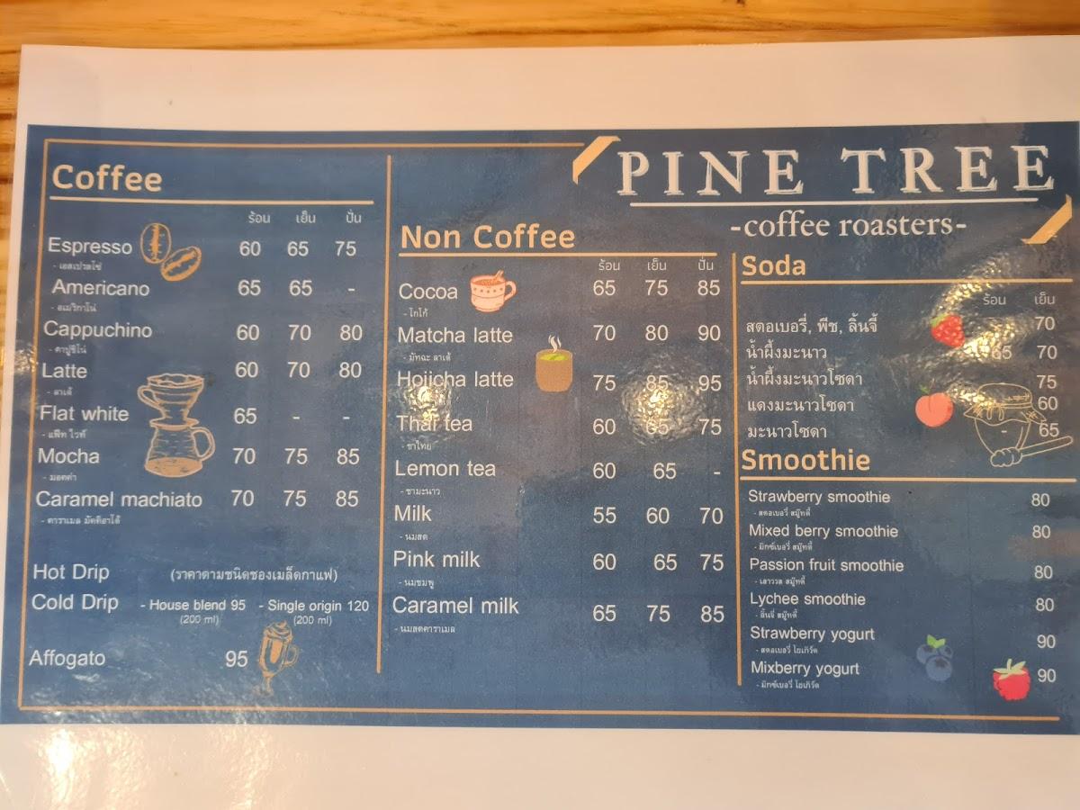 Menu at Pine Tree Coffee Roasters cafe, Bangkok