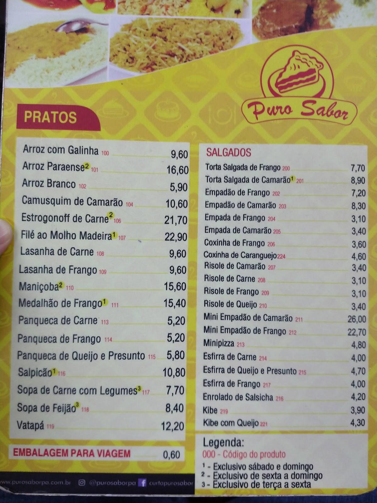 Menu em Puro Sabor pub & Bar, Belém, R. da Mata, 744