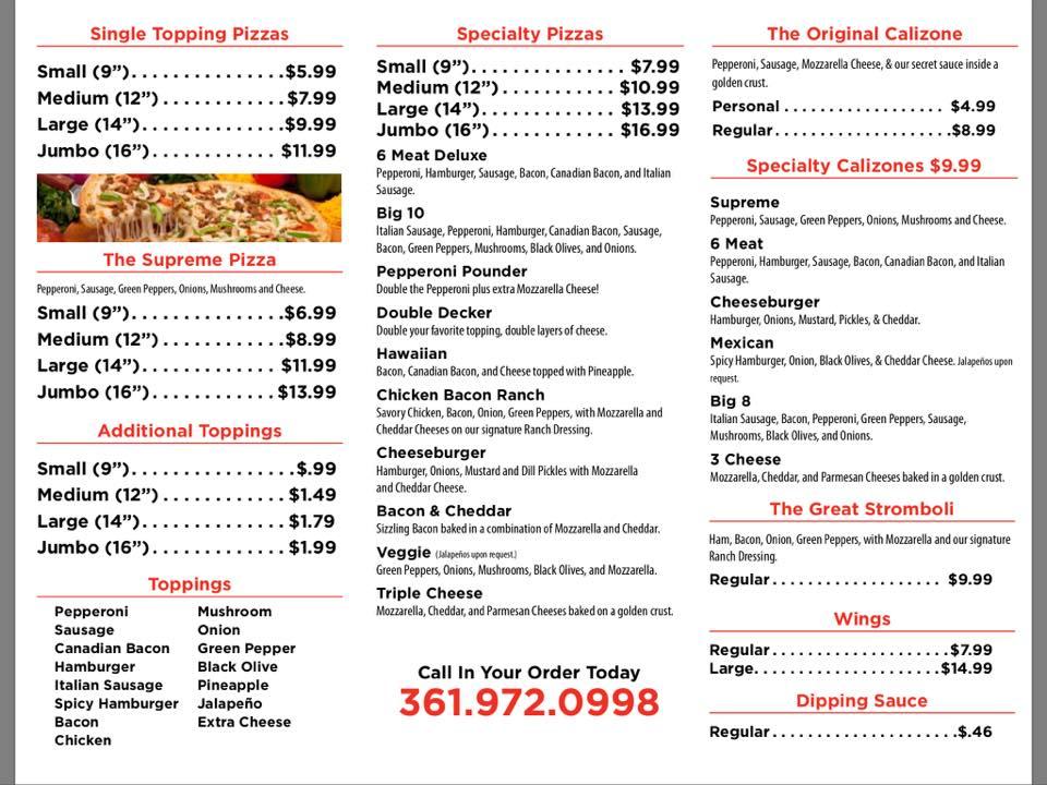 Menu at Simple Simon's Pizza pizzeria, Palacios
