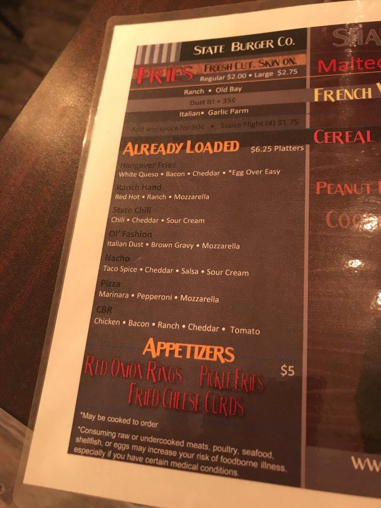 Menu at State Burger Co. restaurant, Bellefonte