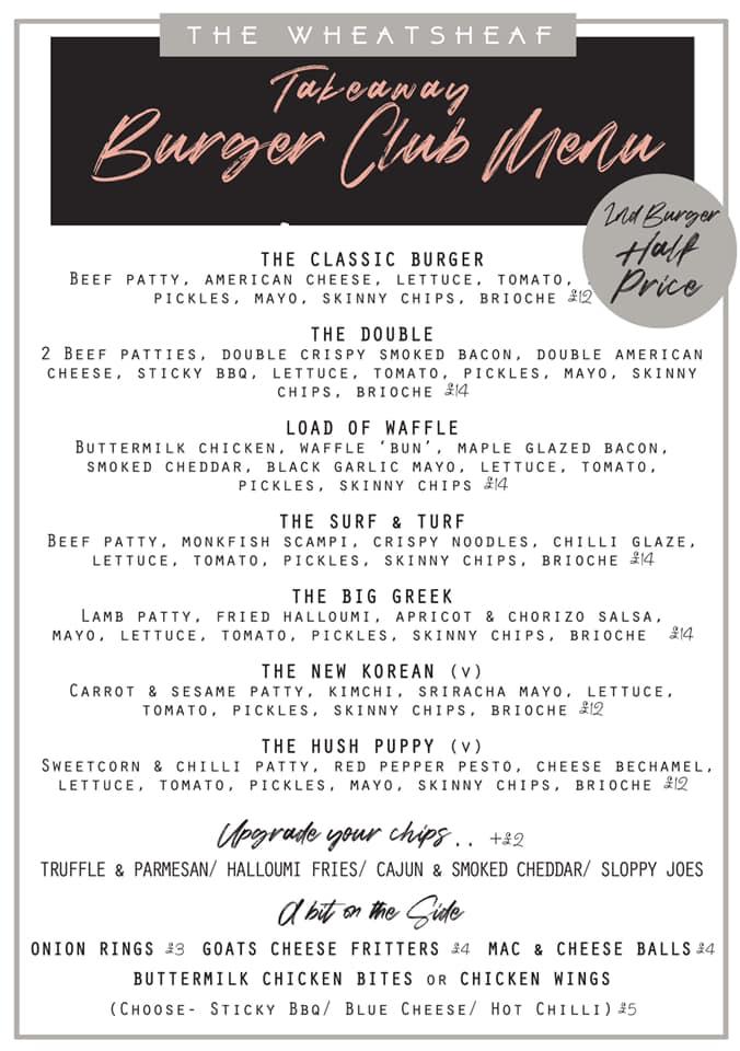 Menu at The Wheatsheaf Pub, Restaurant & Rooms, Bingham