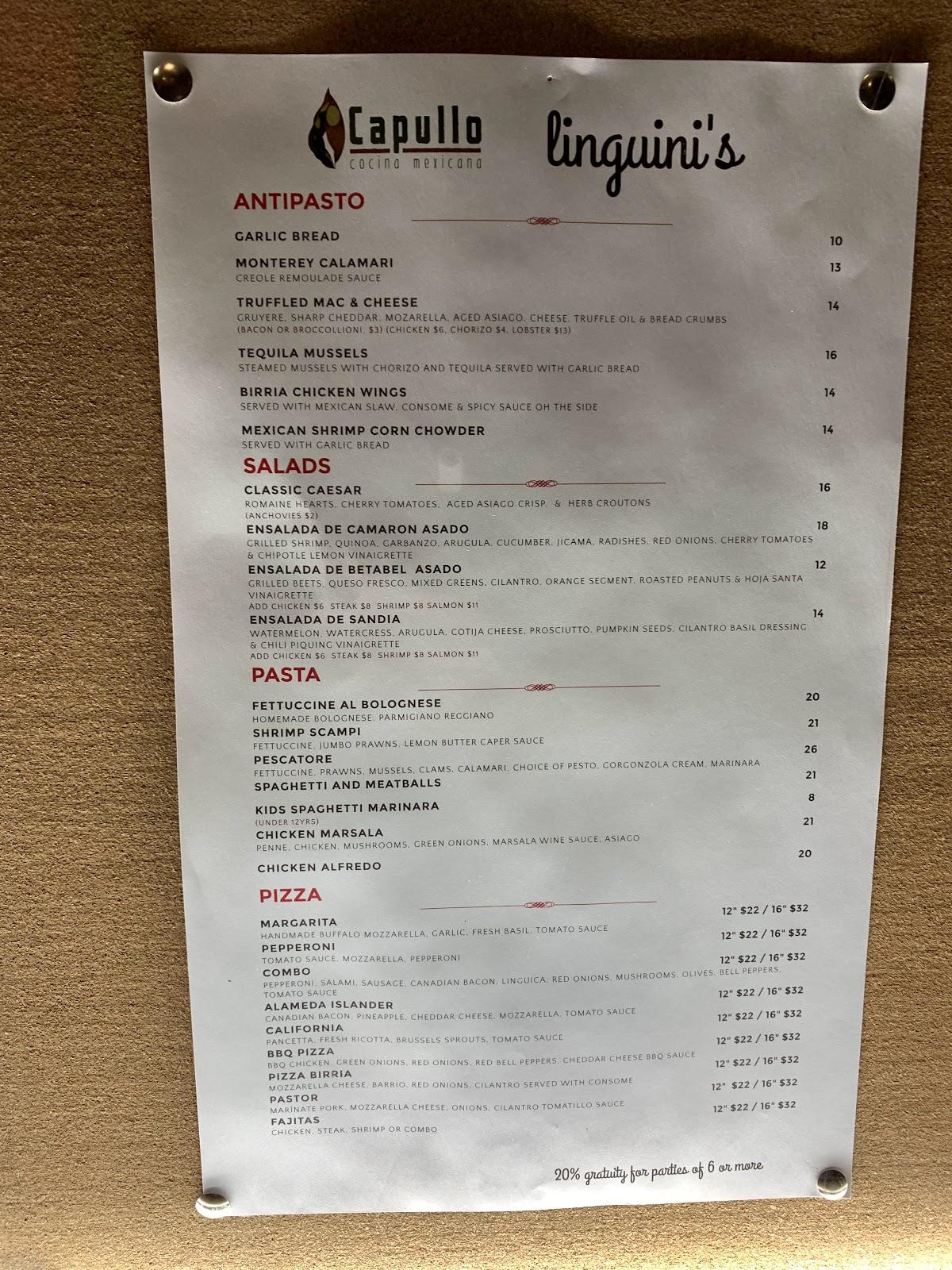 Menu at CAPULLO COCINA MEXICANA ALAMEDA pub & bar, Alameda