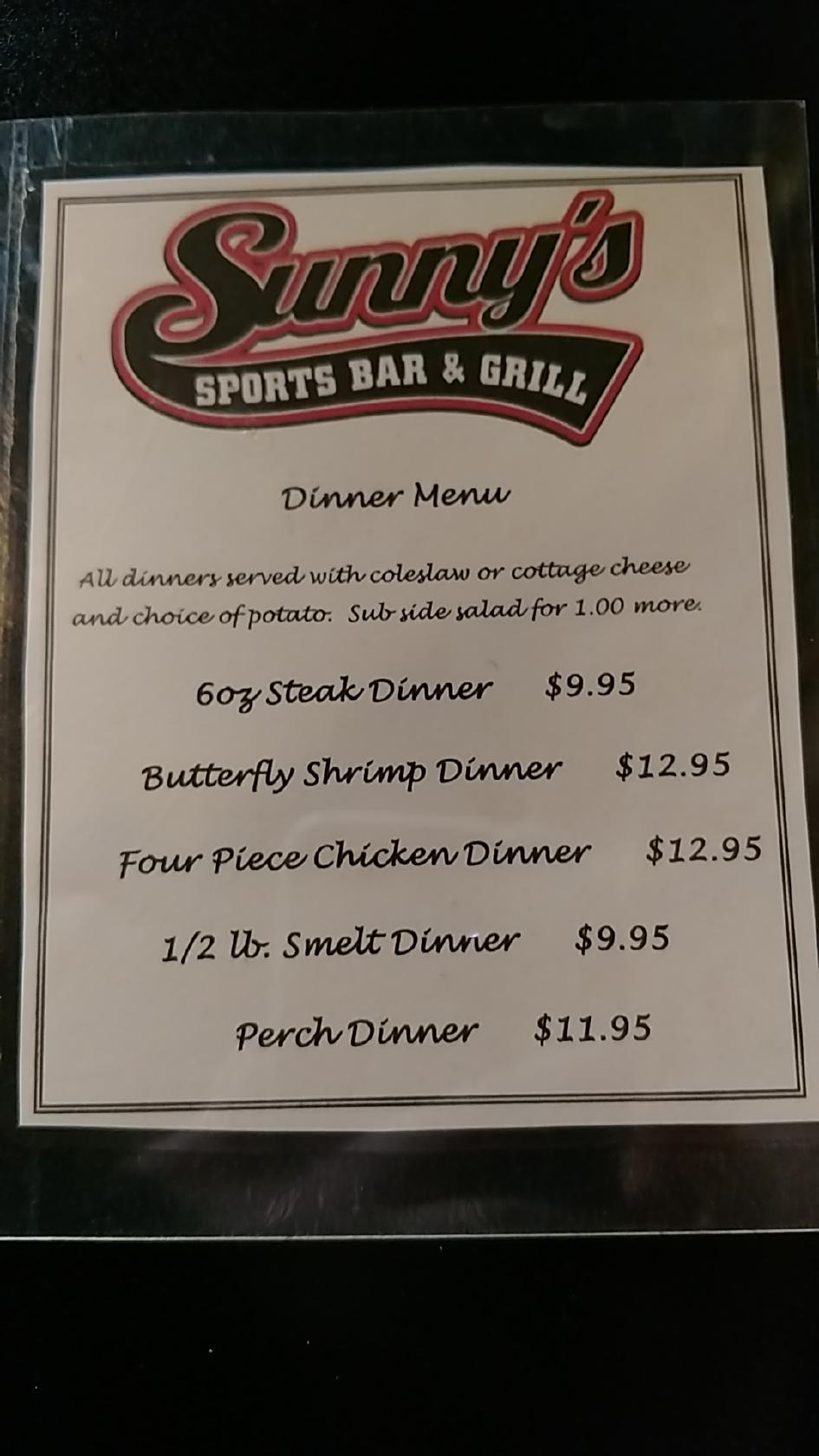 Menu at Sunny's Sports Bar & Grill, Reed City