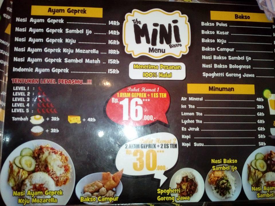 Menu at The MINI Bistro, Mojokerto