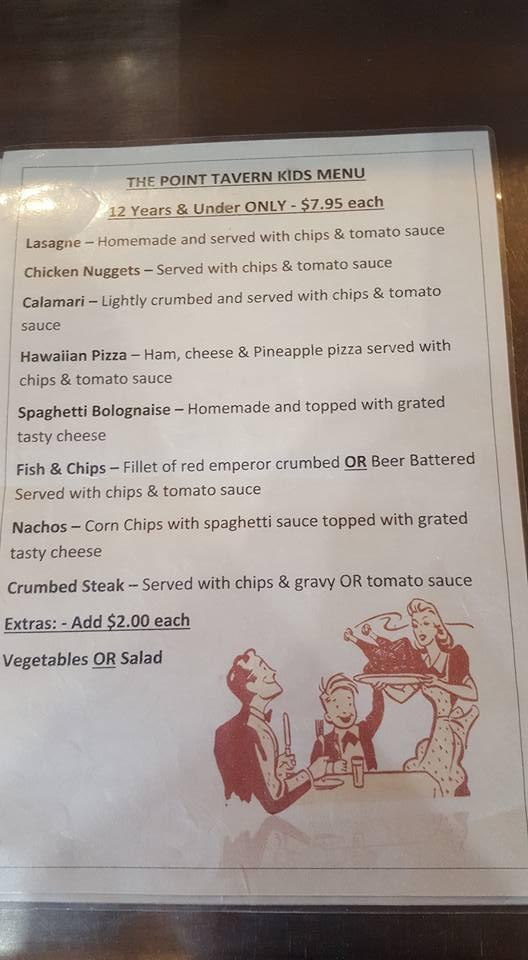 Menu at The Point Tavern restaurant, Midge Point