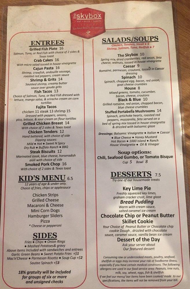 Menu at The Skybox Grill pub & bar, Collierville, W Poplar Ave #101