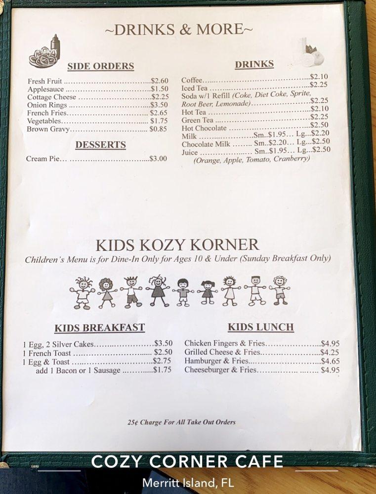 Menu at Cozy Corner Cafe, Merritt Island, N Courtenay Pkwy #108