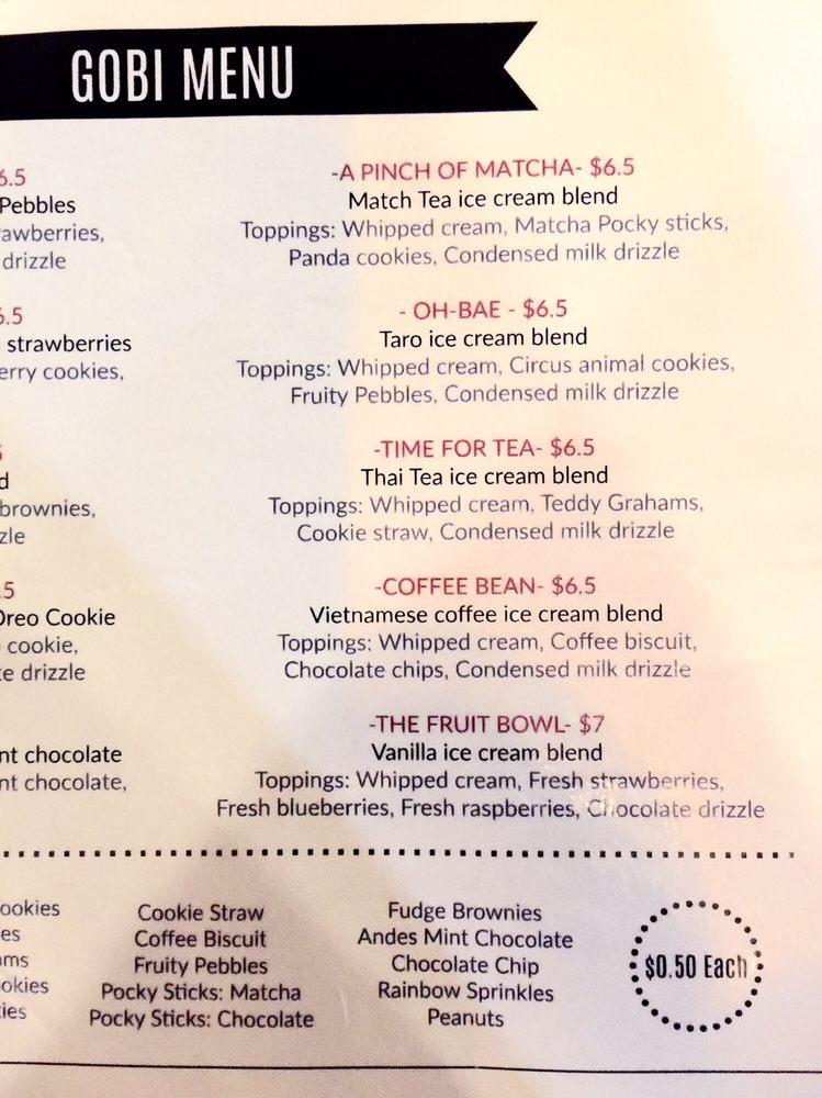 Menu at Gobi Ice Cream desserts, Cerritos