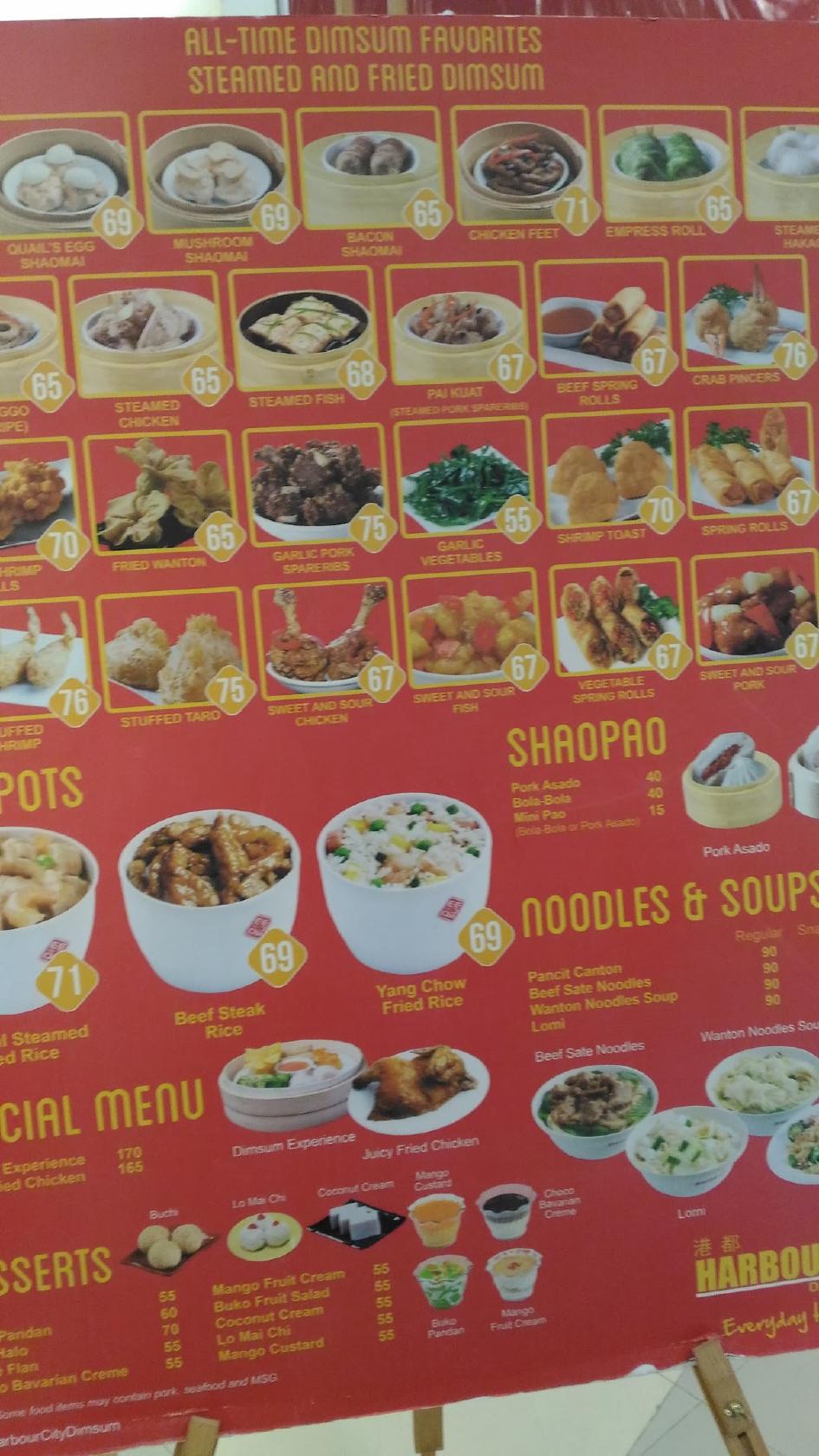 Menu at Harbour City Dimsum House restaurant, Iloilo City