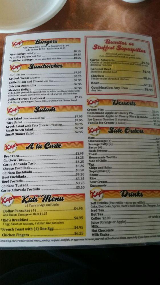 Menu at Kap's Coffee Shop & Diner cafe, Albuquerque