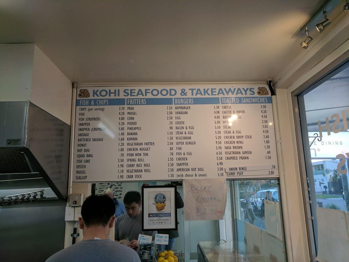 Menu at Kohi Fresh Fish & Takeaways fast food, Auckland
