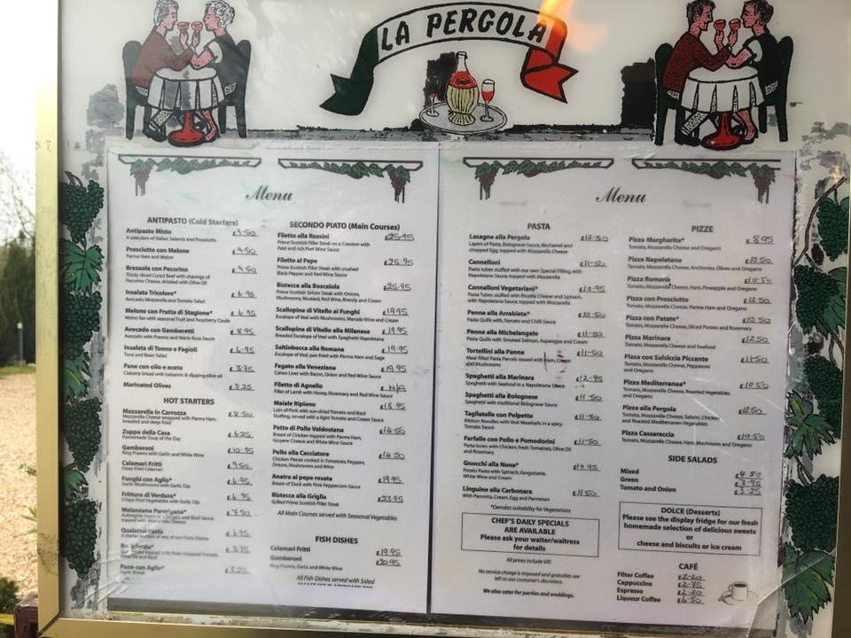 Menu at La Pergola Restaurant, Lyndhurst