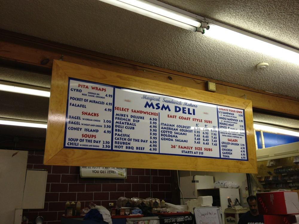 Menu at MSM Deli restaurant, Tacoma