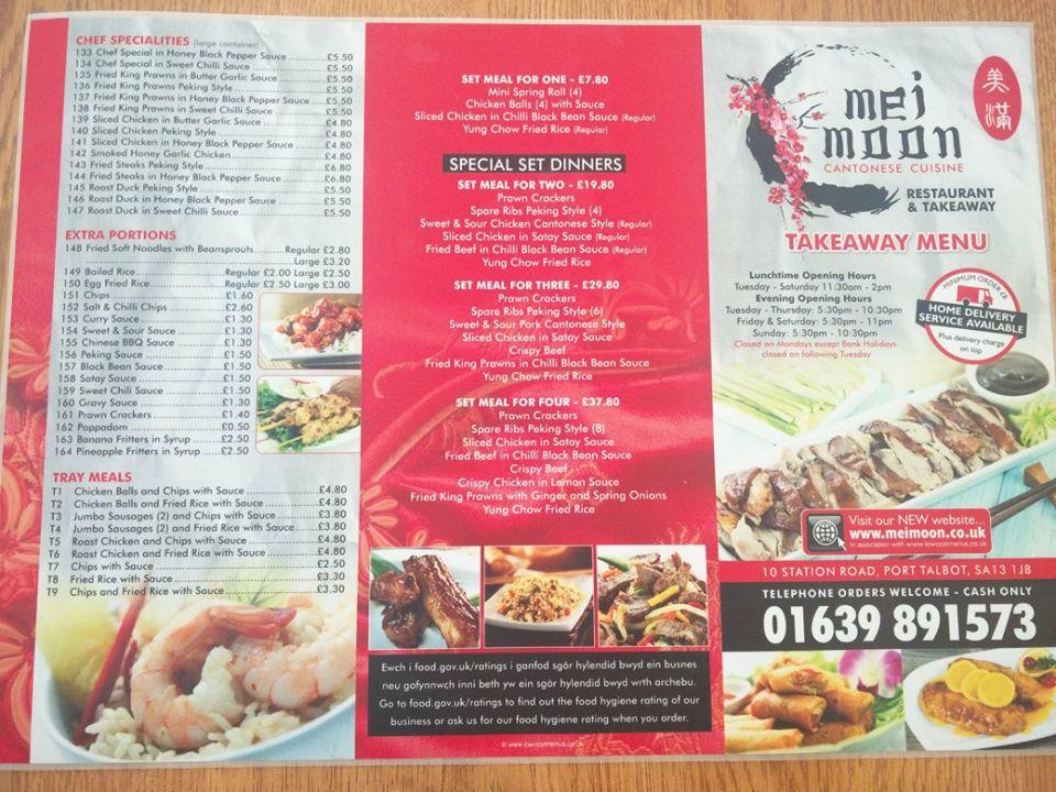 Menu at Mei Moon restaurant, Port Talbot