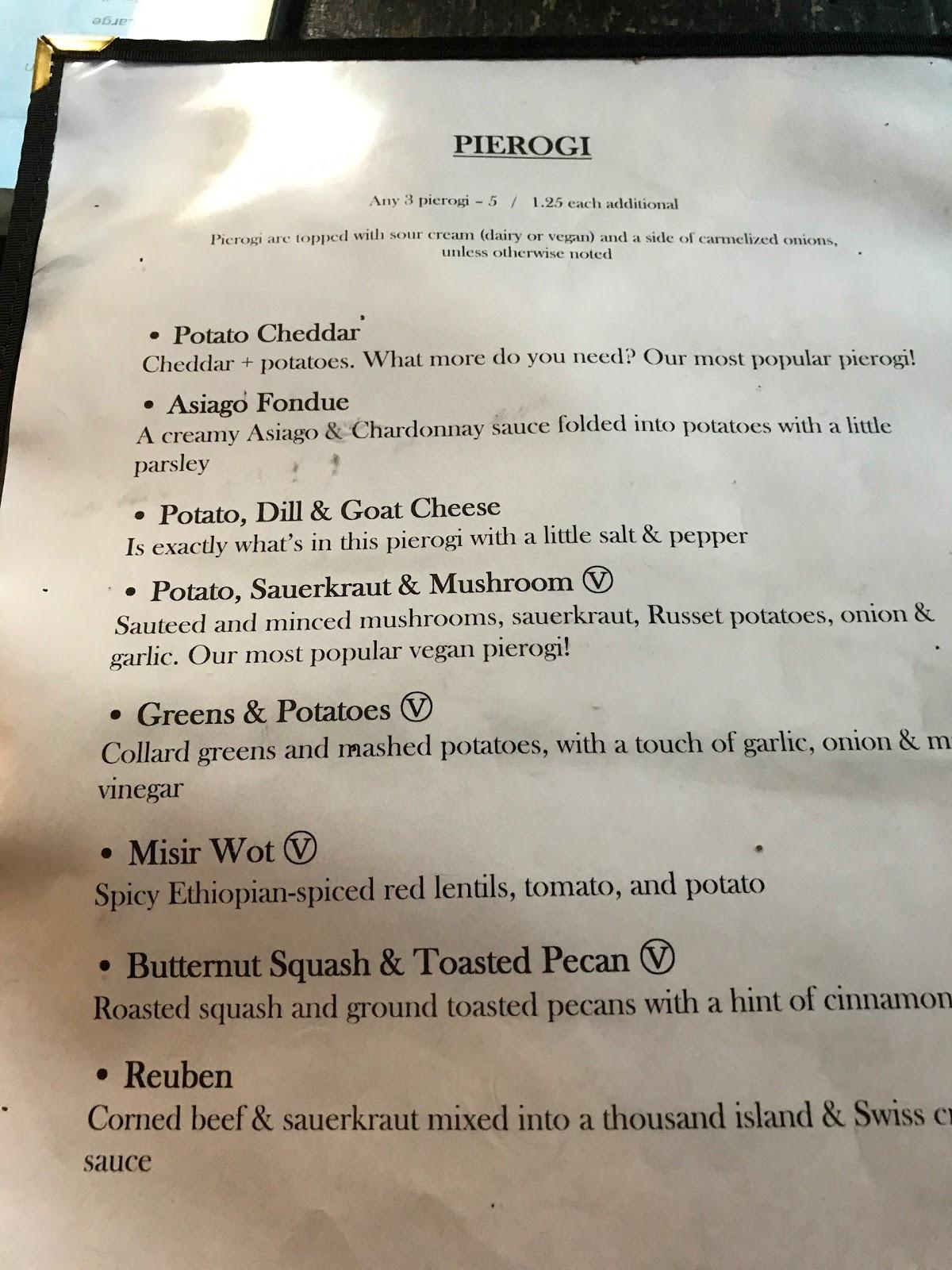 Menu at Pierogi Mountain restaurant, Columbus, 105 N Grant Ave