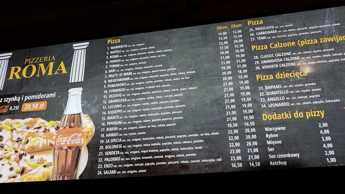 Menu at Pizzeria Roma, Elk