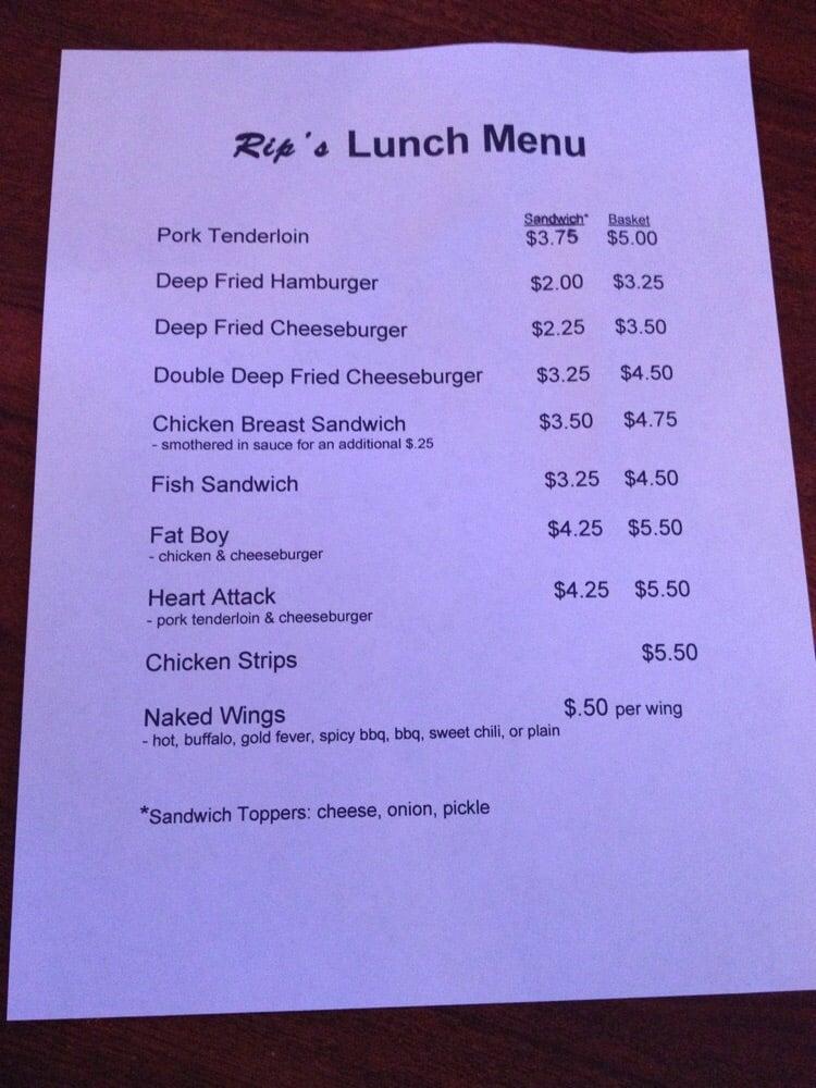Menu at Rip's Tavern pub & bar, Ladd