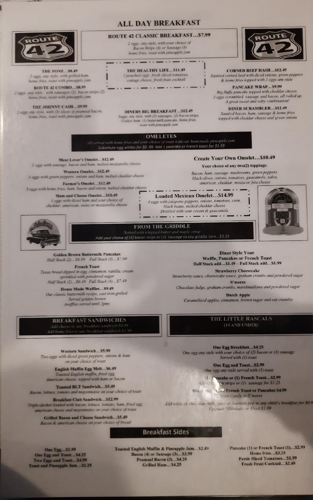 Menu at Route 42 Diner and Dairy Bar, Windsor