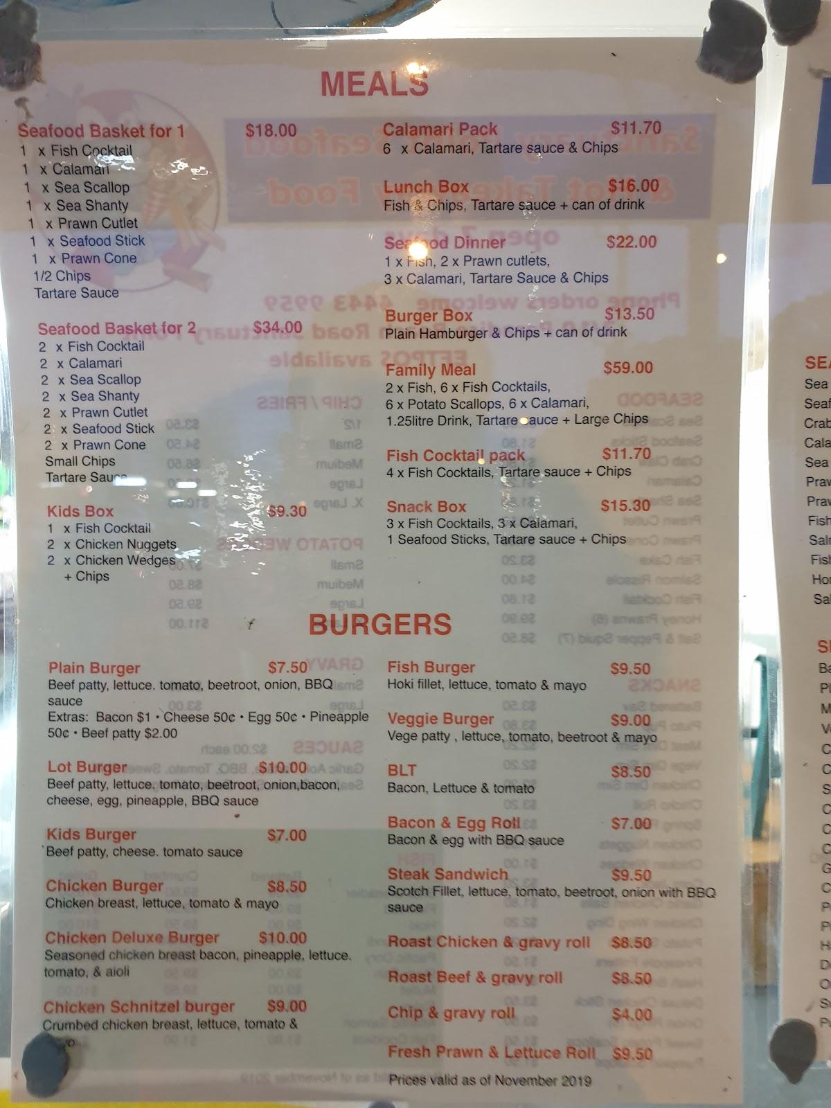 Menu at Sanctuary Point Seafood Take Away restaurant, Sanctuary Point ...