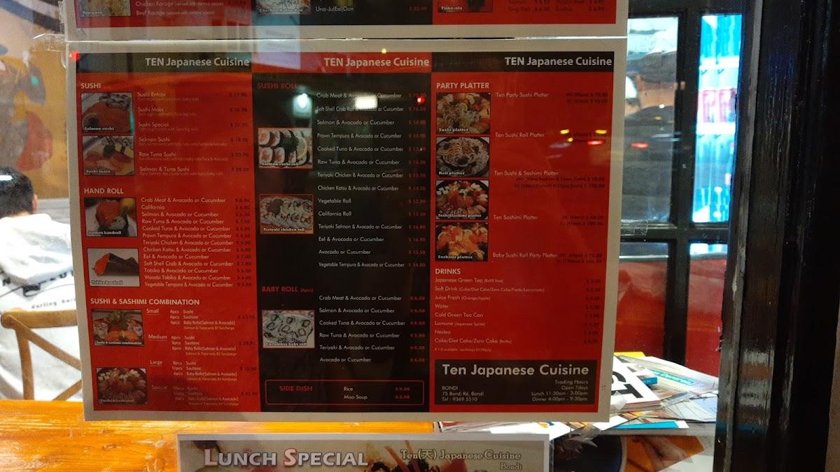 Menu at Ten Japanese Cuisine Bondi restaurant, Bondi