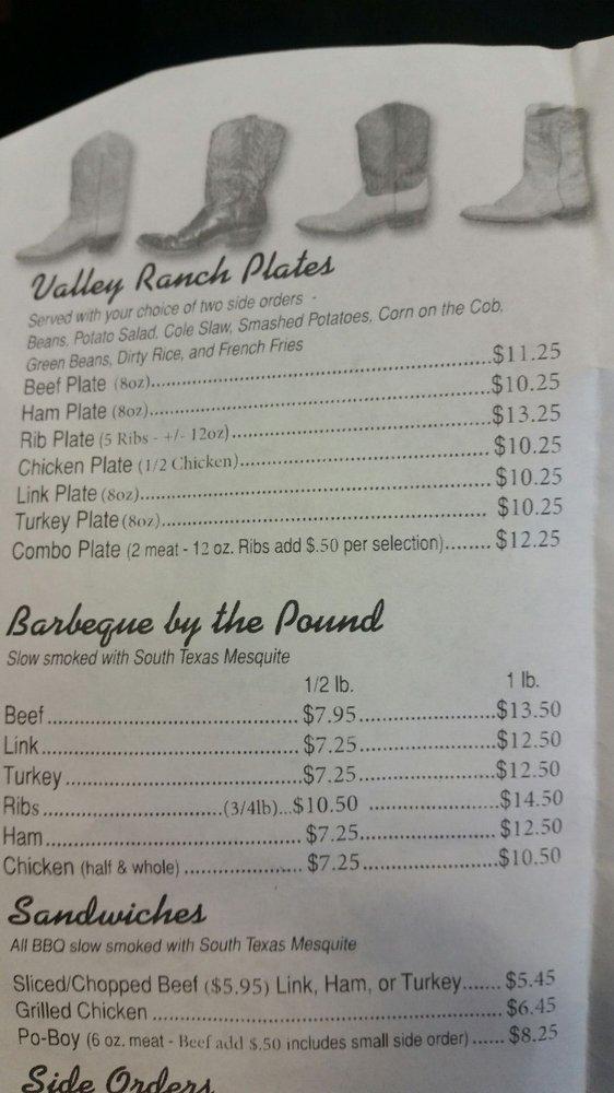 Menu at Valley Ranch Grill & Barbeque, Houston