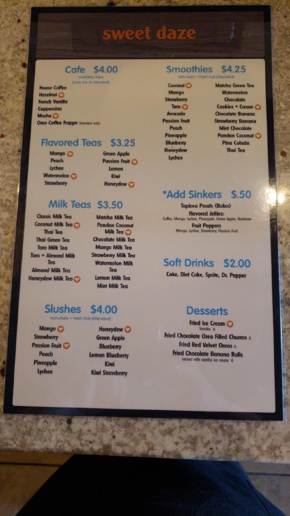 Menu at fried daze fast food, Arlington