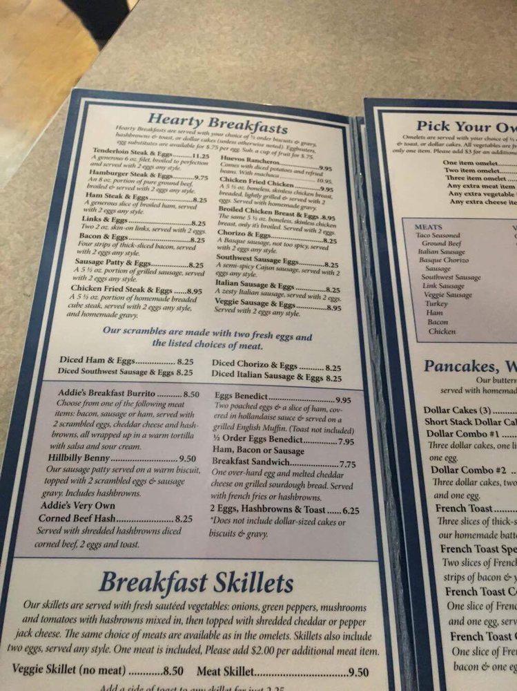 Menu at Addie's restaurant, Boise, W Boise Ave
