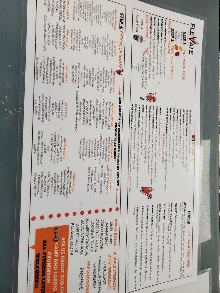 Menu at Elevate Nutrition cafe, Solon