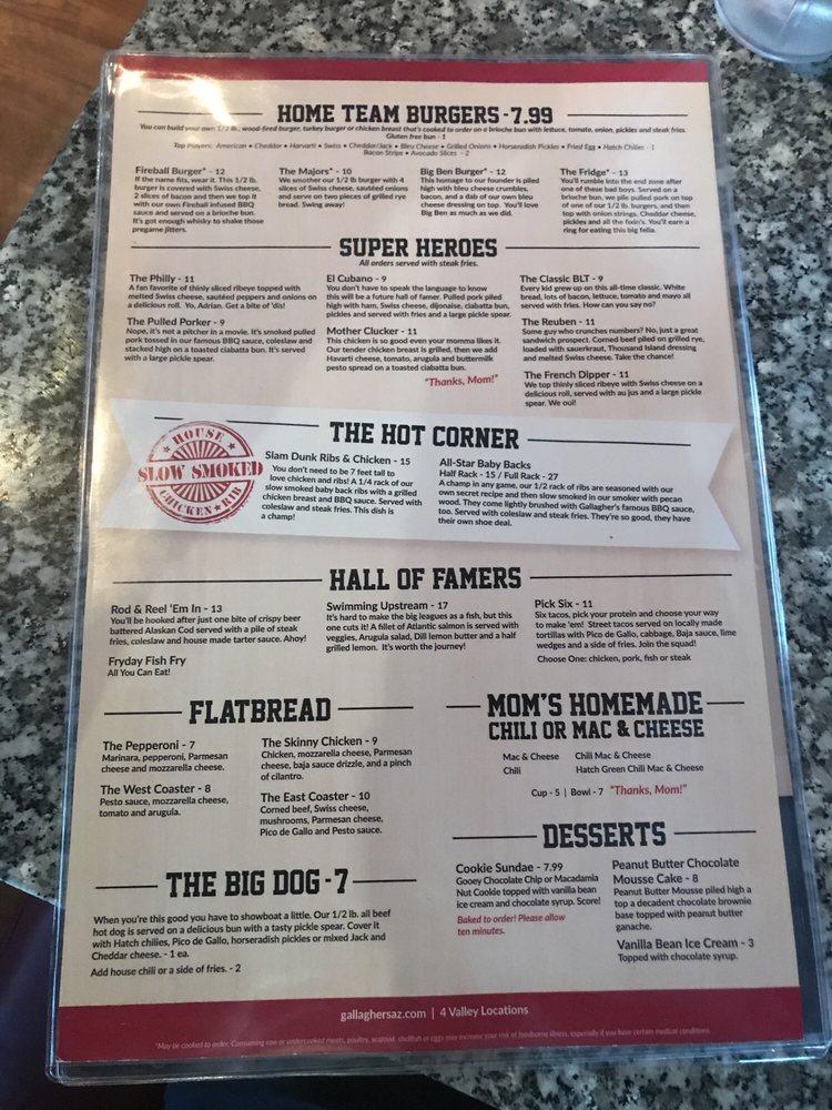 Menu at Gallagher's Sports Grill pub & bar, Phoenix, N 16th St