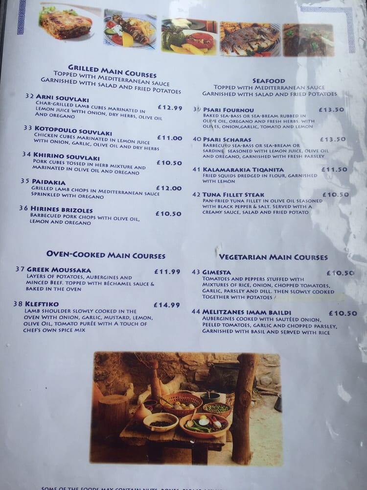 Menu at Greek Taverna restaurant, Oxford