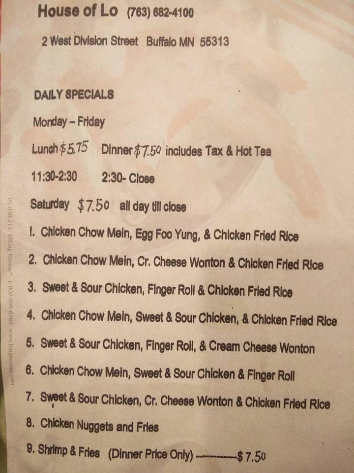 Menu at House of Lo restaurant, Buffalo