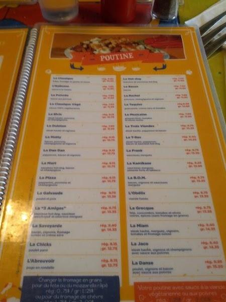 Menu at La Banquise restaurant, Montreal