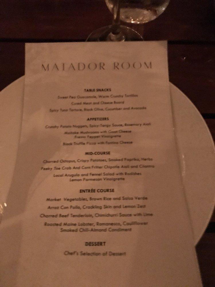 Menu at Matador Room pub & bar, Miami Beach