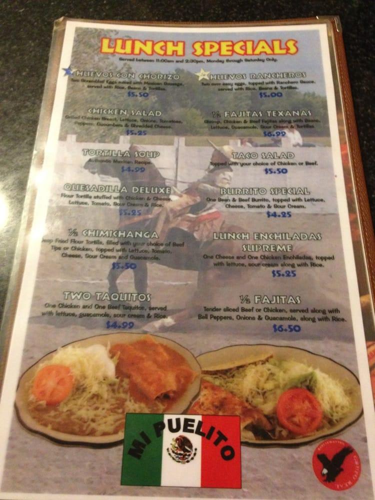Menu at Mi Pueblito restaurant, Winterset