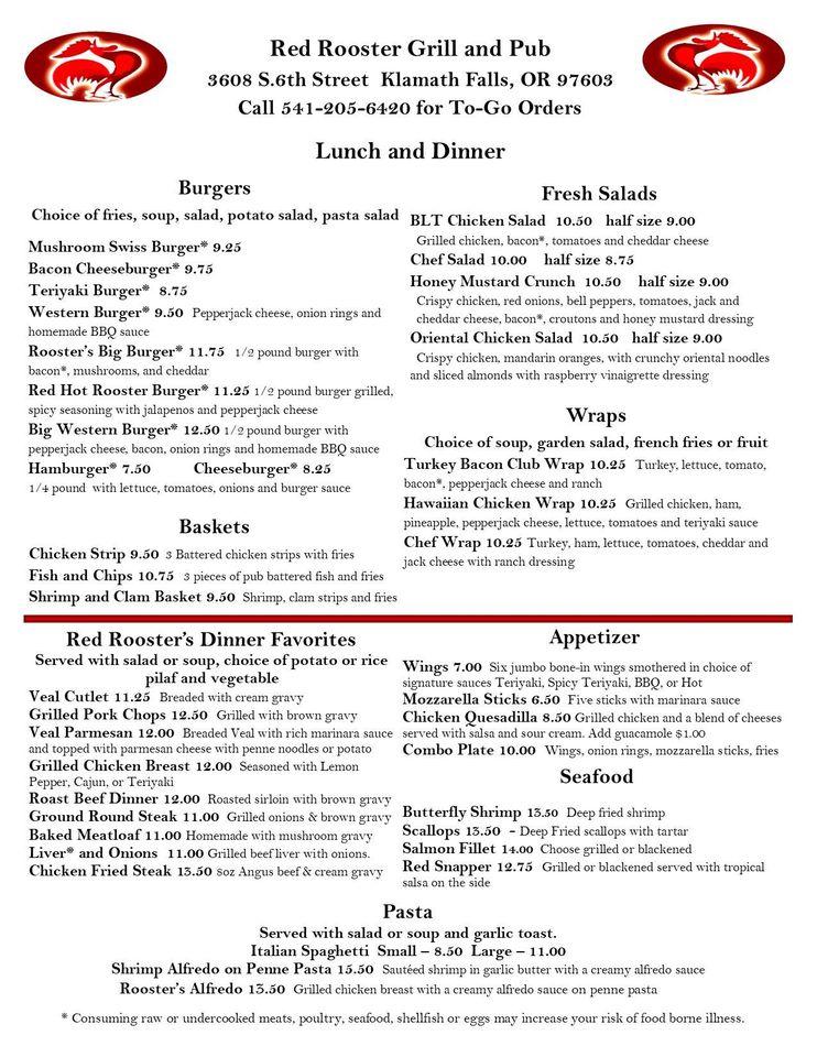 Menu at Red Rooster Grill and Pub, Klamath Falls