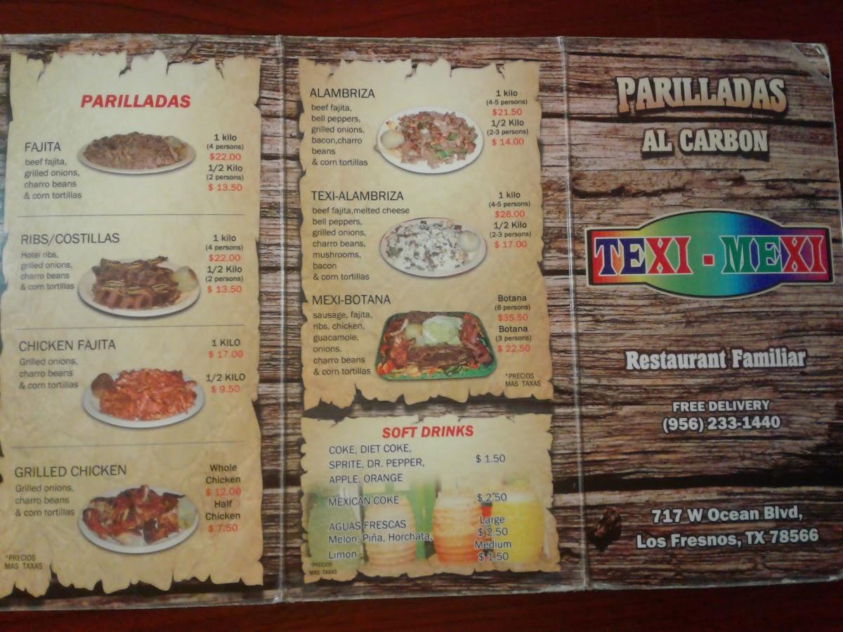 Menu at Texi Mexi restaurant, Los Fresnos