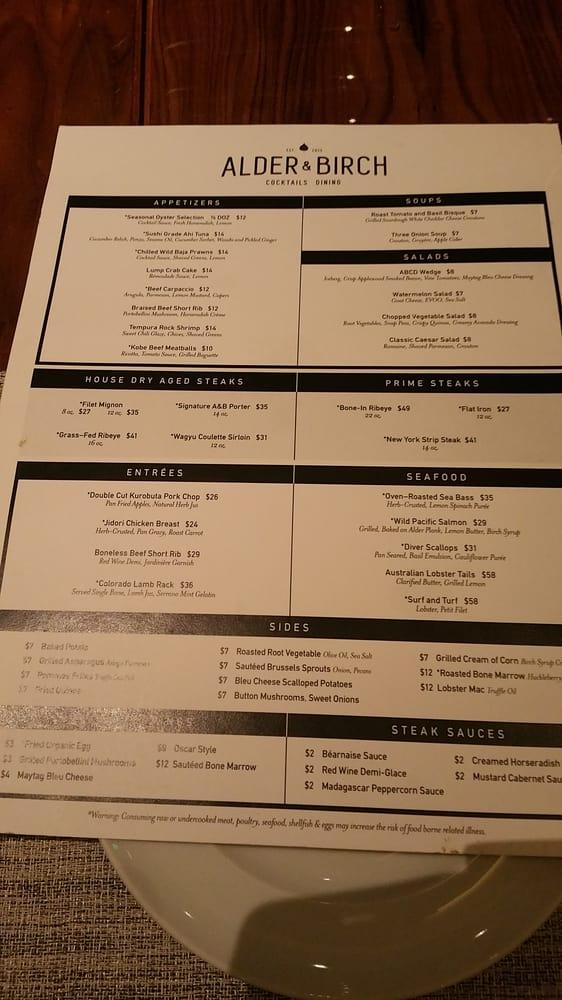 Menu at Alder & Birch pub & bar, Las Vegas