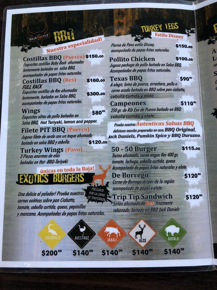 Menu at Baja BBQ Pit, Tijuana, 11 y o Plutarco Elías Calles 1984