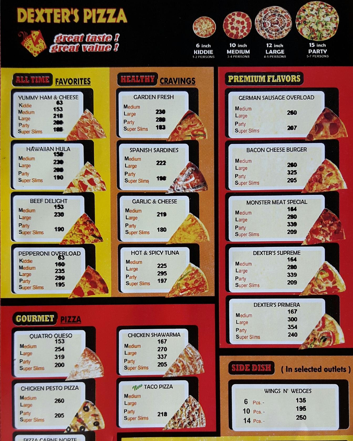 Menu at Dexter's Pizza pizzeria, Bacolod, Mansilingan