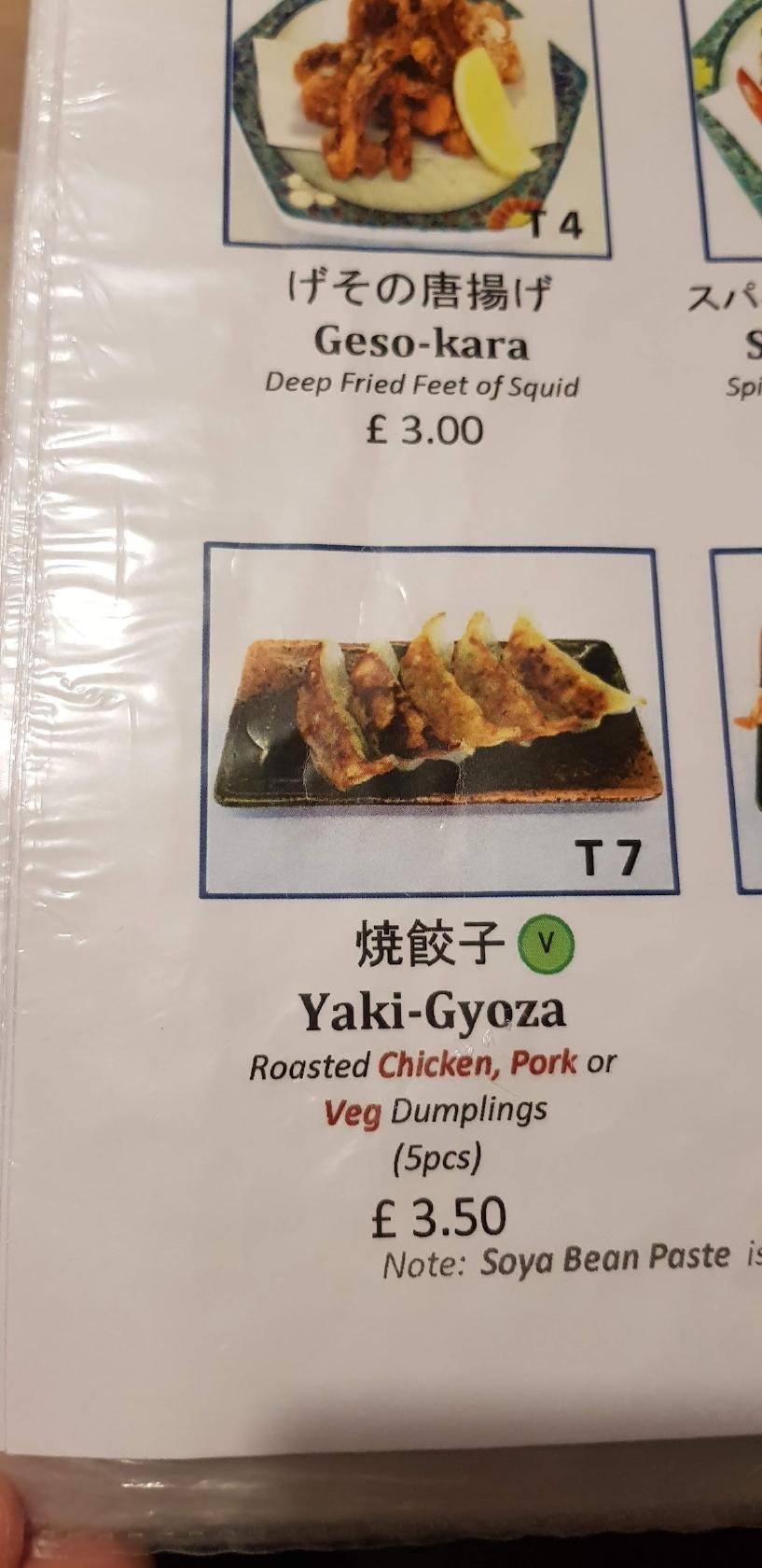 Menu at Eat Tokyo restaurant, London, 50 Red Lion St