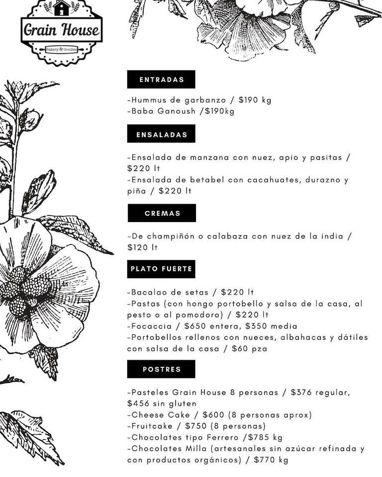 Menu at Grain House, Los Olvera