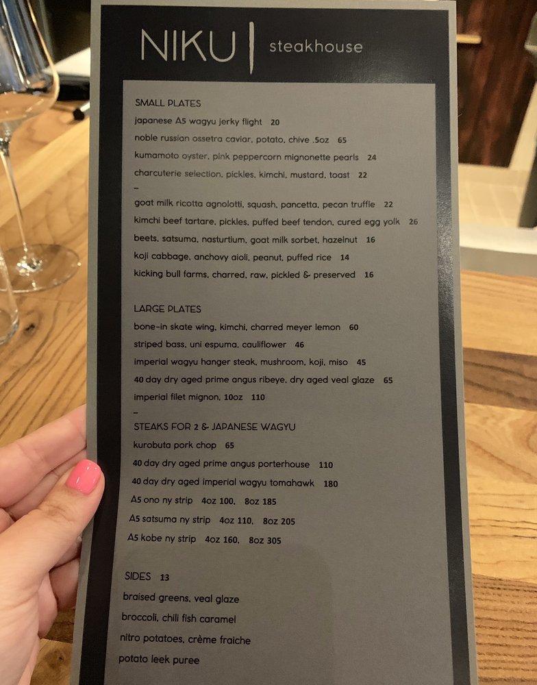 Menu at Niku Steakhouse, San Francisco