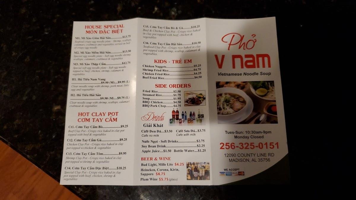Menu at Pho V Nam restaurant, Madison