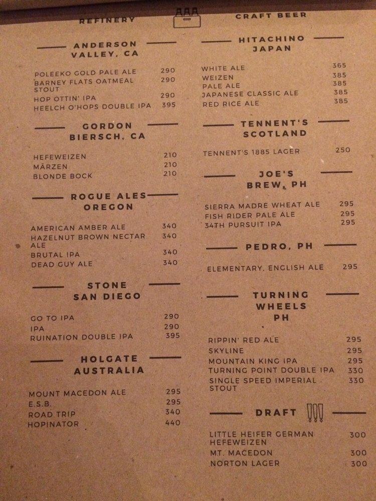 Menu at Refinery cafe, Makati, Joya Tower
