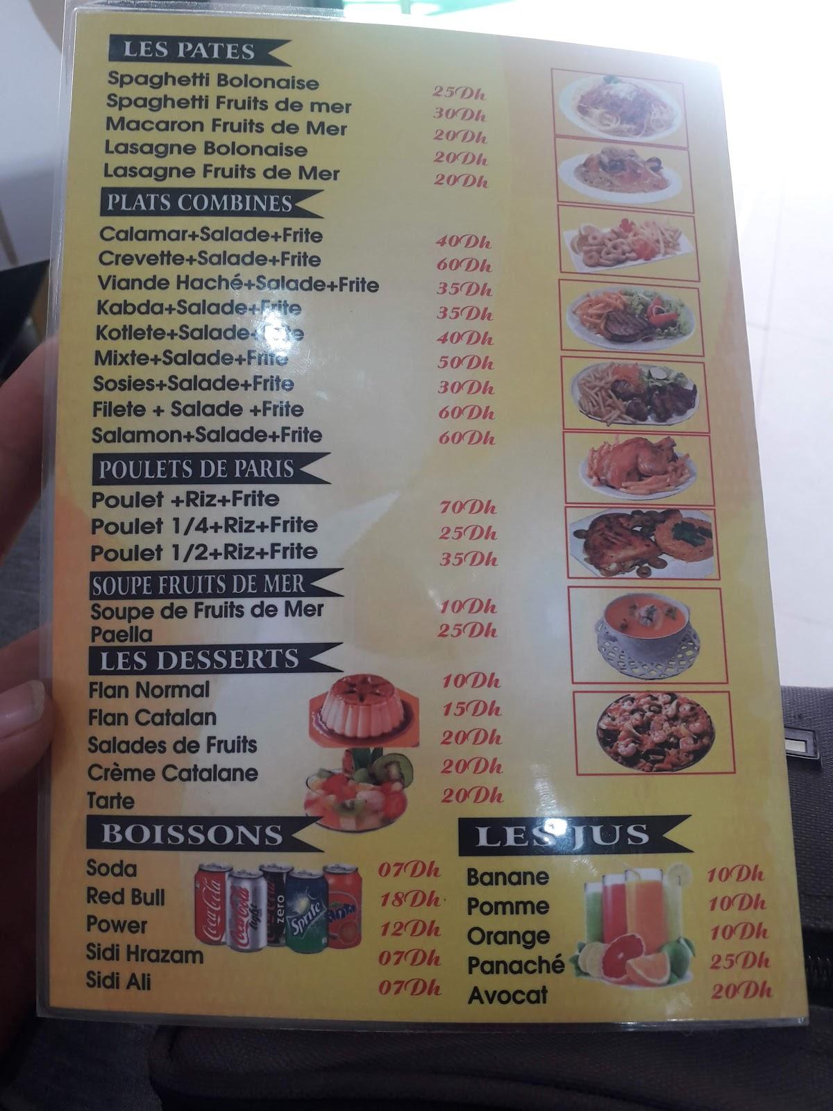 Menu au SNACK PARIS restaurant, Segangan