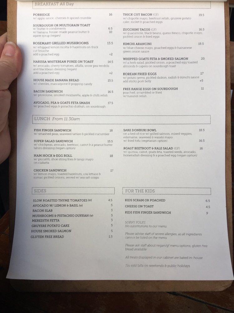 Menu at Wide Open Road Coffee Roasters cafe, Brunswick