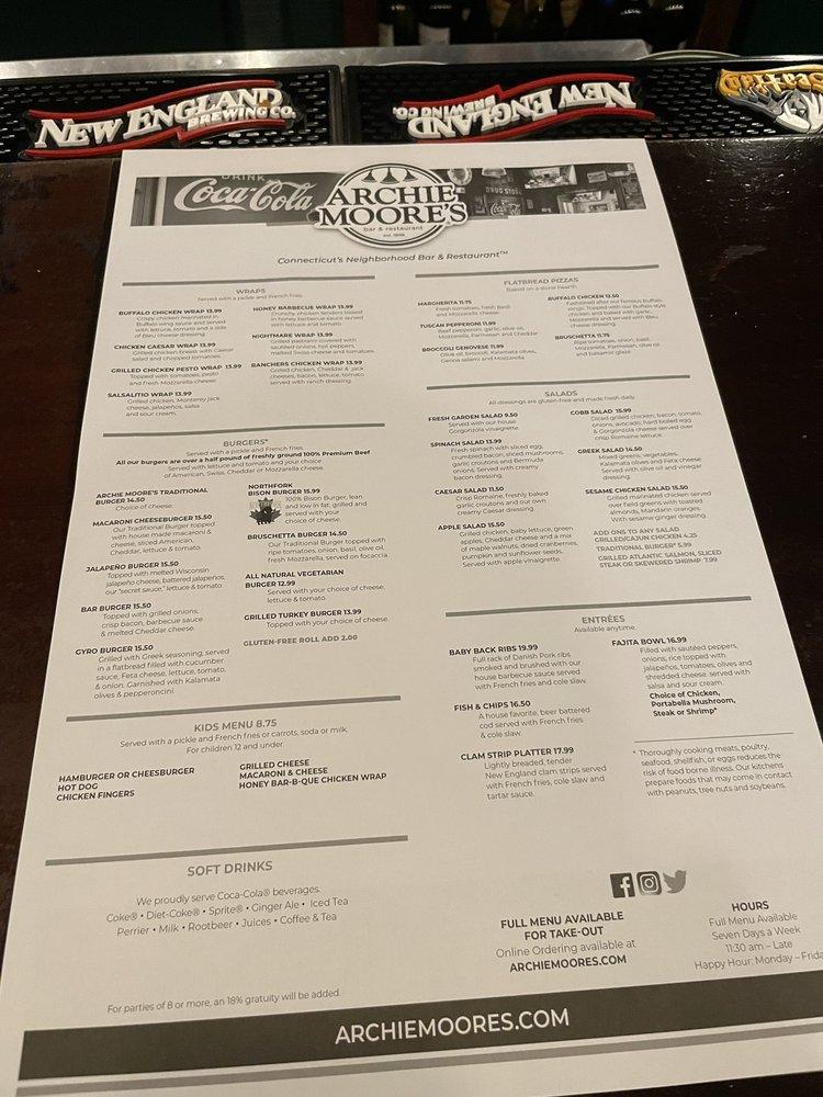 Menu at Archie Moore's Bar & Restaurant, Milford