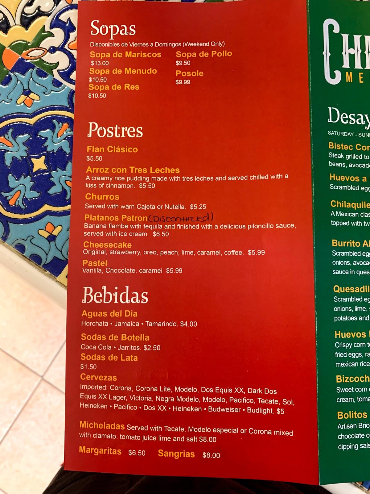 Menu at Chilangos Mexican Grill restaurant, Plantation