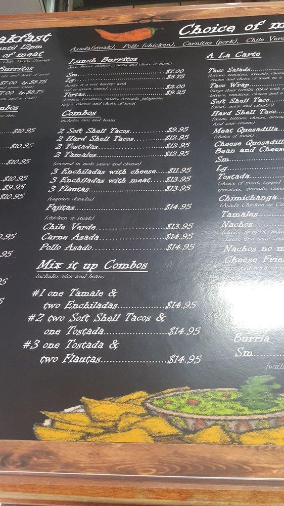 Menu at Dos Hermanos restaurant, San Miguel