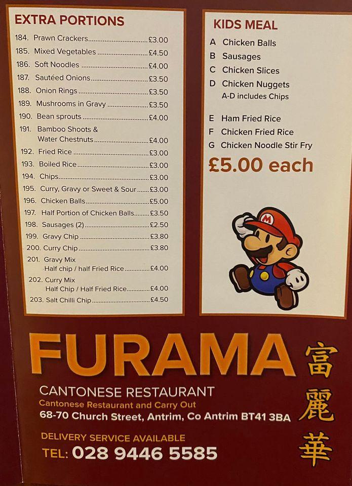 Menu at Furama Cantonese Restaurant, Antrim
